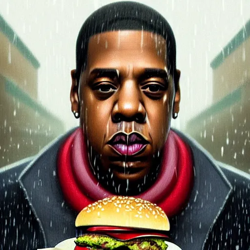portrait of Jay-Z eating hamburgers in a downpour of | Stable Diffusion ...
