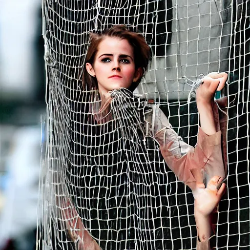emma watson hanging from and trapped in a giant net | Stable Diffusion | OpenArt