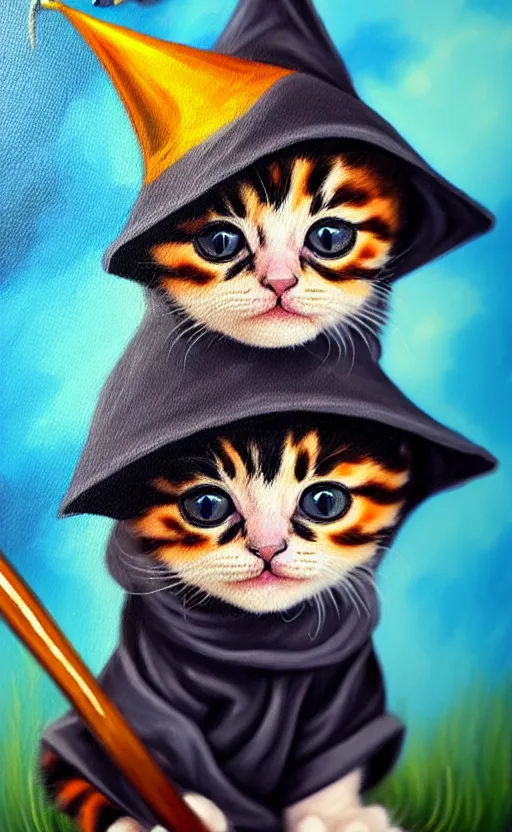 oil painting of an adorable kitten wearing wizard | Stable Diffusion ...