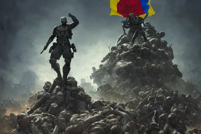 A super soldier with Ukrainian flag is standing on a | Stable Diffusion ...