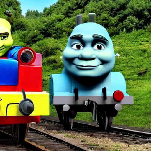 Thomas the Tank Engine and Shrek team up to fight | Stable Diffusion ...