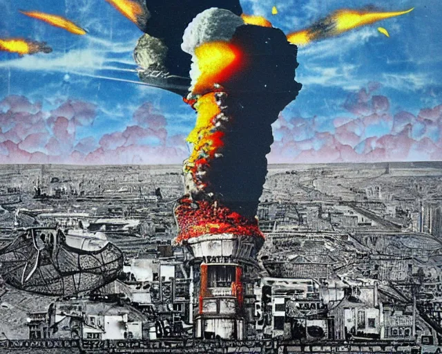 surrealistic collage art, nuclear explosion in a city | Stable ...