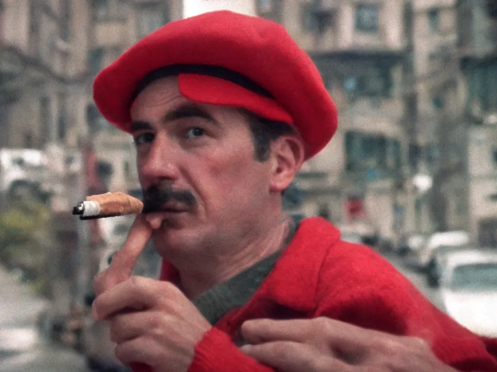 Film Still close-up of one person, Mario in a red hat | Stable ...
