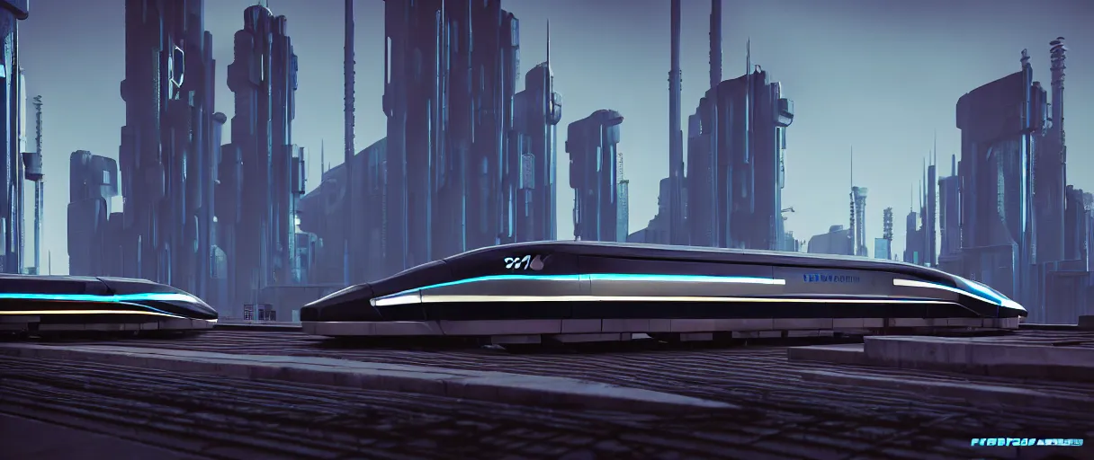 futuristic city center with 890J maglev train in | Stable Diffusion ...