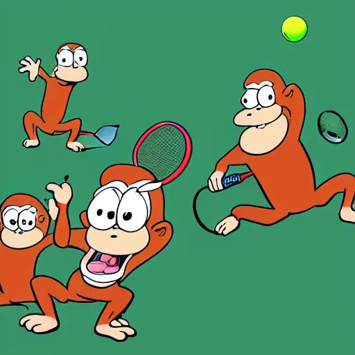 cartoon illustration of monkeys playing tennis by Jim | Stable Diffusion | OpenArt