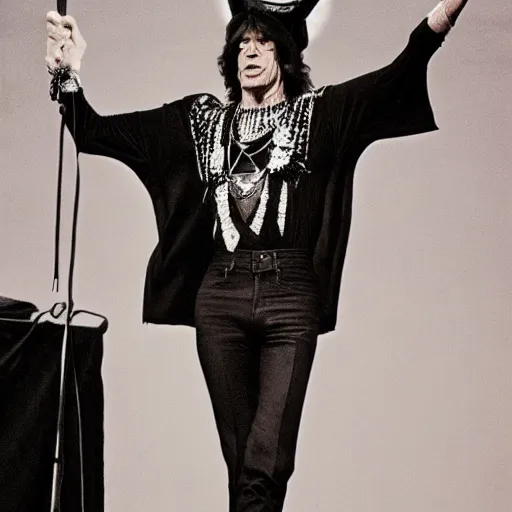 mick jagger standing on a podium wearing a voodoo hat | Stable ...