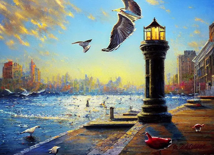 seagull, city, painting, tonal colors, polychromatic - | Stable ...