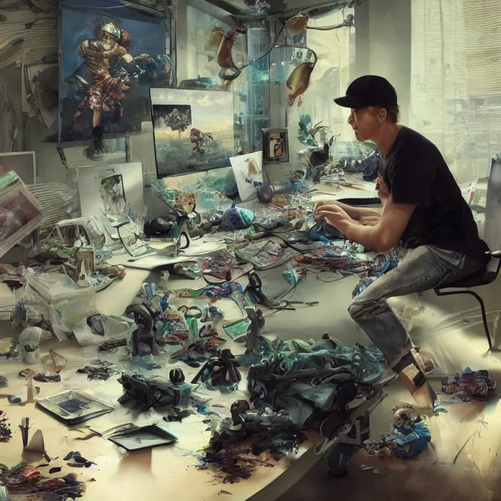 a computer graphics artist with a ballcap in a messy | Stable Diffusion ...