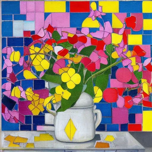 Fuchsia Daisies Still-Life piet mondrian mosaic | Stable Diffusion | OpenArt
