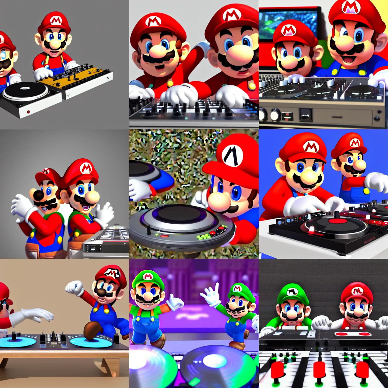 3d render of Mario brothers wearing heaphones DJing | Stable Diffusion | OpenArt