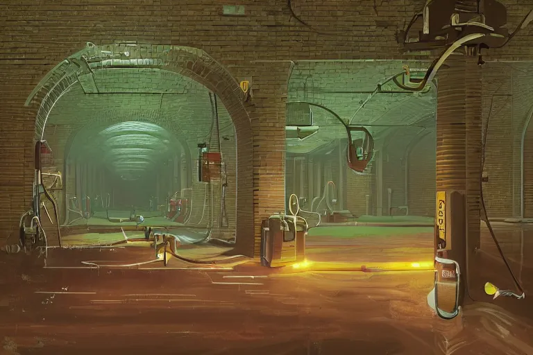 Simon Stalenhag concept art of wet underground sewer | Stable Diffusion ...