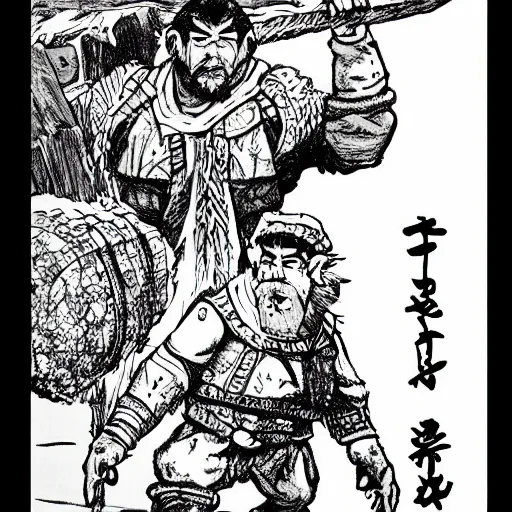 “dnd dwarf, carrying big sack, by gou tanabe, comic” | Stable Diffusion ...