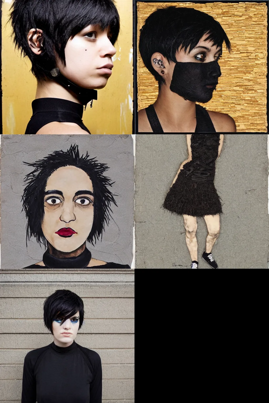 an emo portrait by el anatsui. her hair is dark brown | Stable ...