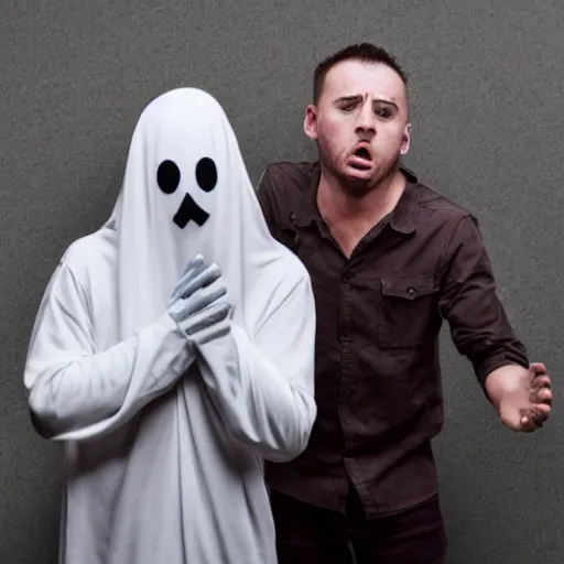 man dressed as ghost scared by real ghost | Stable Diffusion | OpenArt