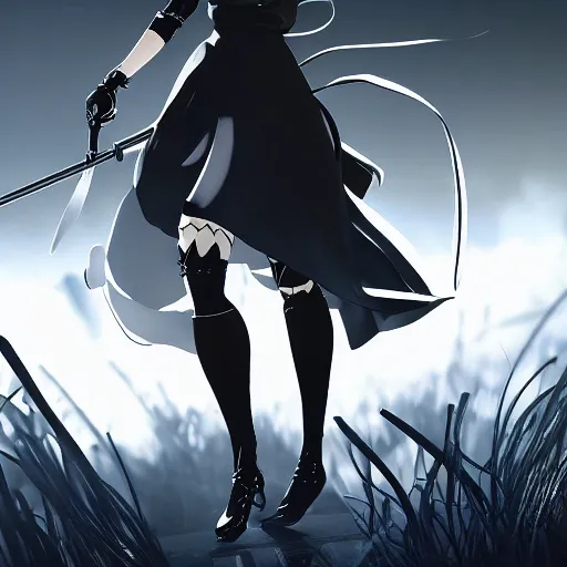 2B from Nier Automata drawn in the style of Kentaro | Stable Diffusion ...