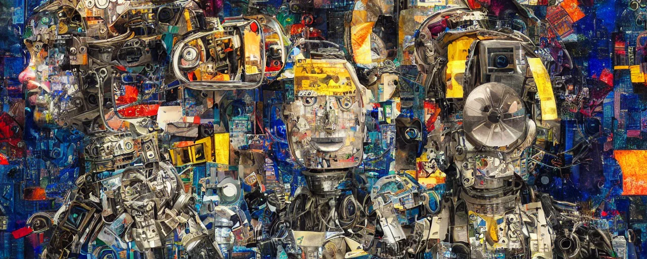 portrait of robots working, collage art, mixed media, | Stable ...