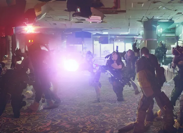 mass shooting at a furry convention, epic movie shot, | Stable ...
