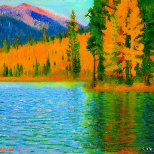 an impressionist painting of Redfish Lake Idaho | Stable Diffusion ...