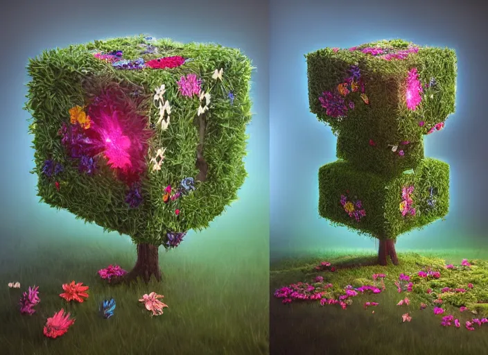 huge rubic's cube made with flowers as a tree on a | Stable Diffusion ...