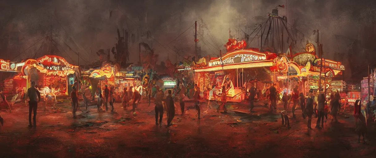 a rendered painting of a run down horror carnival, | Stable Diffusion