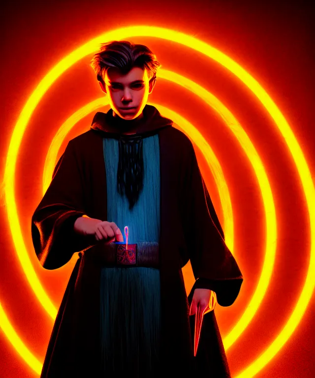 Portrait of a young solo mage wizarding glowing neon | Stable Diffusion ...