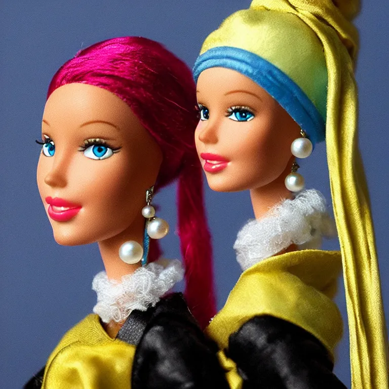 Barbie Doll with a Pearl Earring painting | Stable Diffusion