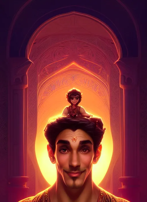 symmetry portrait of aladdin, glowing lights, | Stable Diffusion | OpenArt