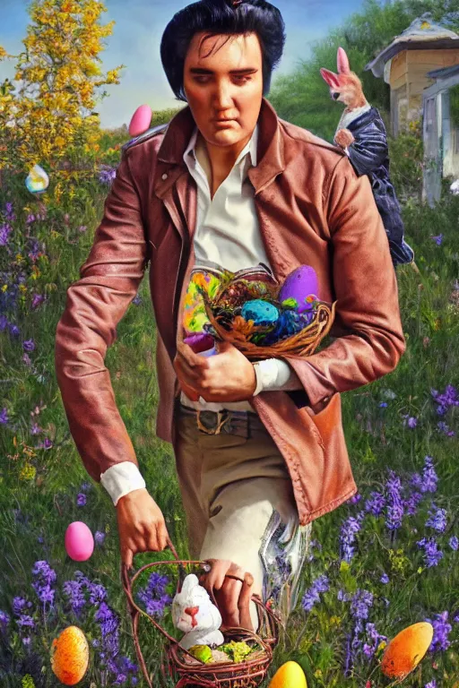 elvis hunting easter eggs on easter sunday, oil on | Stable Diffusion ...