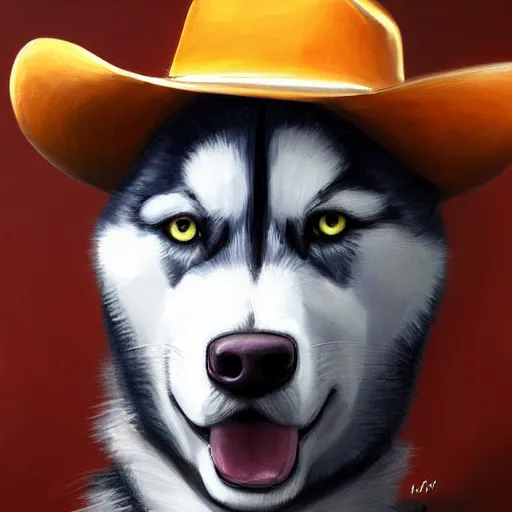 a portrait painting of a husky in cowboy costume, | Stable Diffusion ...