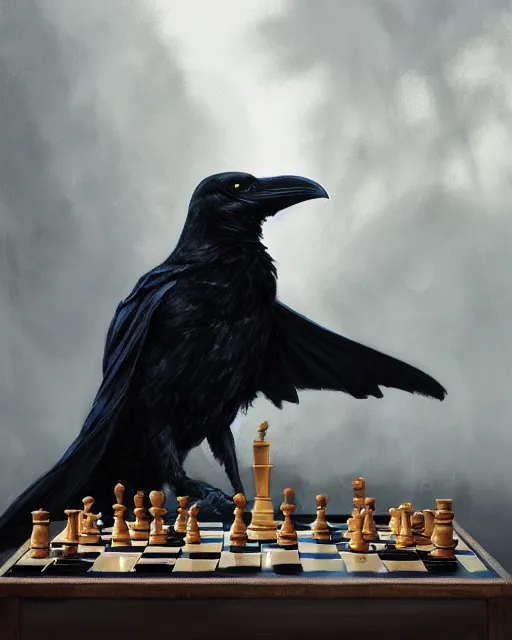 oil painting of Anthropomorphized raven playing chess, | Stable ...