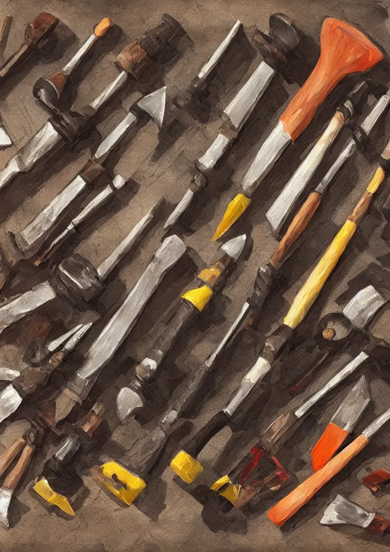 a beautiful painting of a toolkit filled with useless | Stable ...