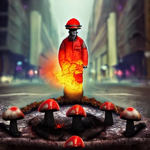 mushroom firefighter in the city, cinematic, sci-fi, | Stable Diffusion ...