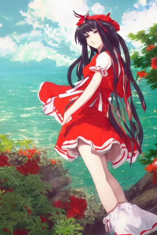 hakurei reimu from touhou project floating on the | Stable Diffusion ...