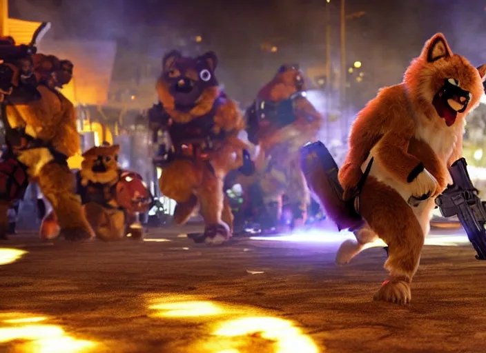mass shooting at a furry convention, epic movie shot, | Stable ...