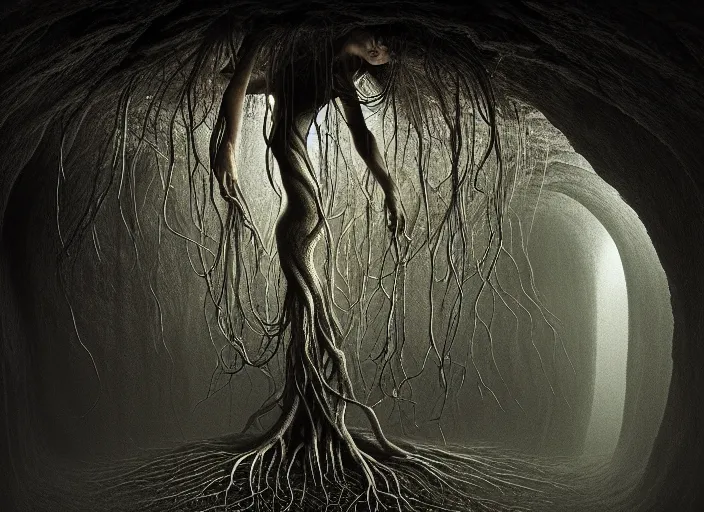 photo of roots growing down from a ceiling in an | Stable Diffusion ...