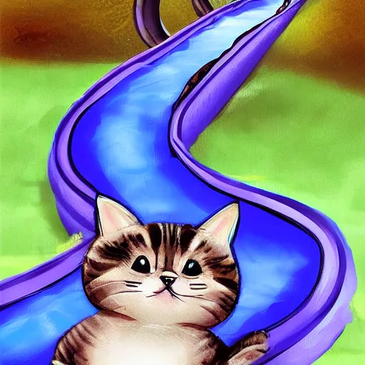 a cute cat sliding down a water slide, digital art by | Stable ...
