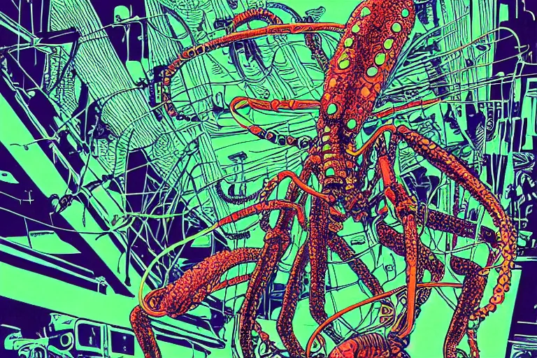 risograph grainy drawing vintage sci - fi, satoshi kon | Stable ...