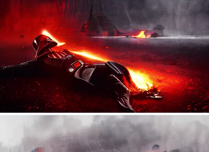 darth vader lying on the floor burning around flames, | Stable ...