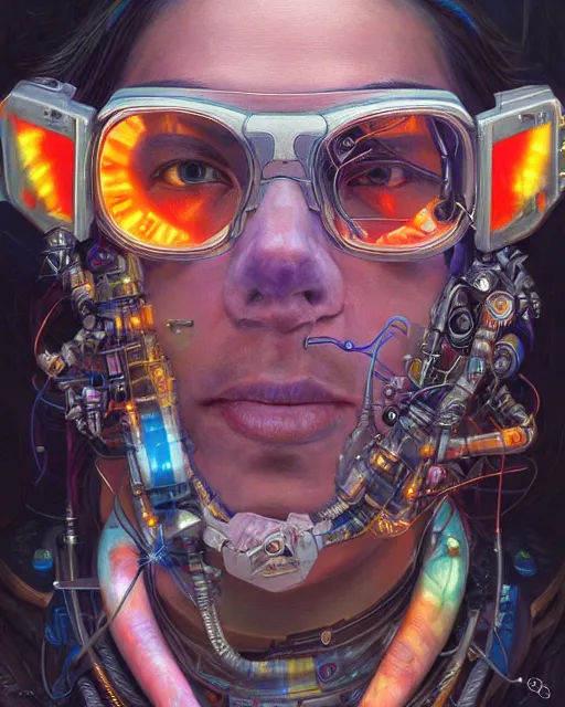 a futuristic hippie wearing tie - dye and cybernetics | Stable ...