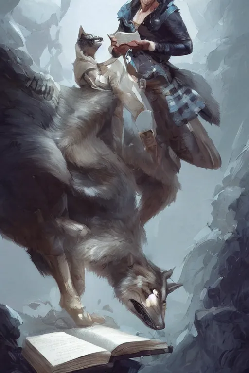 concept art of fitzchivalry and nighteyes wolf reading | Stable Diffusion