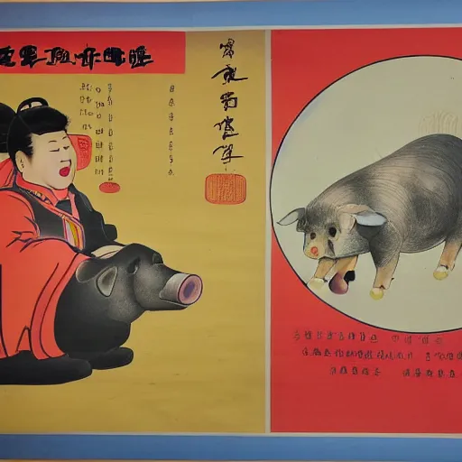 chinese propaganda poster with a cartoon pig as the | Stable Diffusion ...