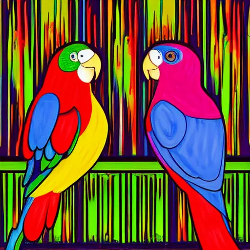 Colorful illustration of Two humanoid parrots behind | Stable Diffusion ...