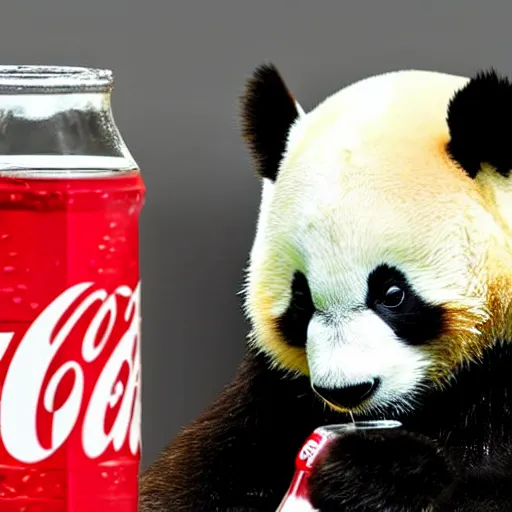 A panda is drinking the coke-cola , high resolution | Stable Diffusion