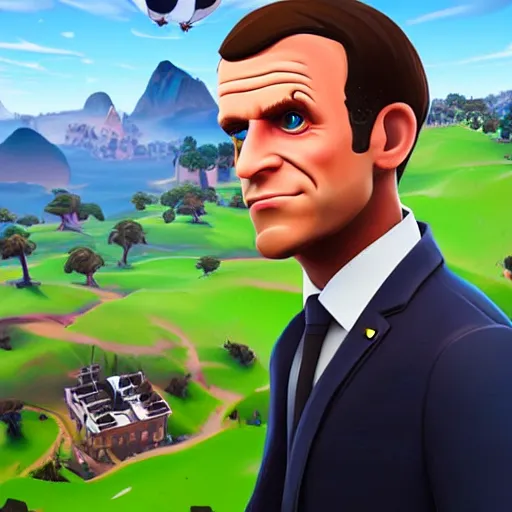 Emmanuel Macron portrait as a Fortnite character | Stable Diffusion