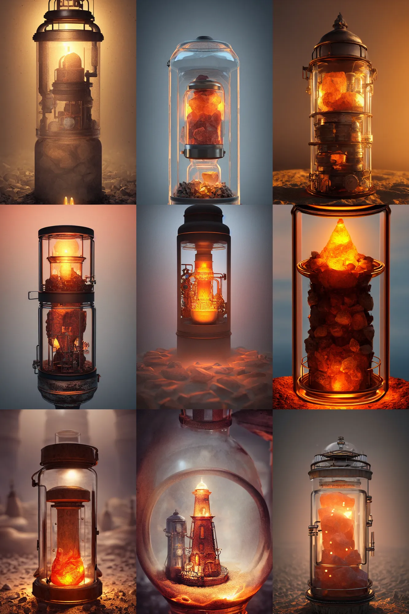 steampunk lighthouse inside a glass jar buried in | Stable Diffusion ...