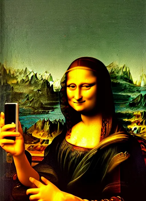 painting of Mona Lisa taking a selfie by Leonardo Da | Stable Diffusion ...