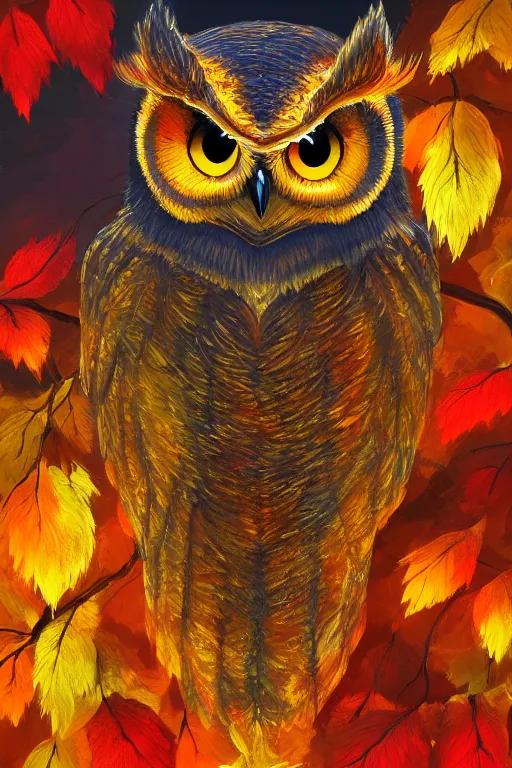 radiant owl, glowing amber, autumn colours, highly | Stable Diffusion ...