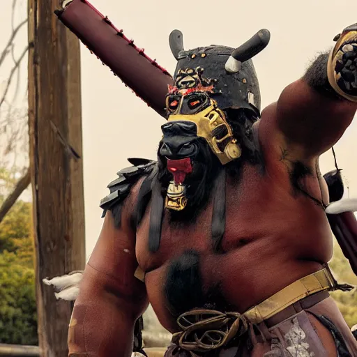 big buff very strong bear beast-man samurai wearing a | Stable ...