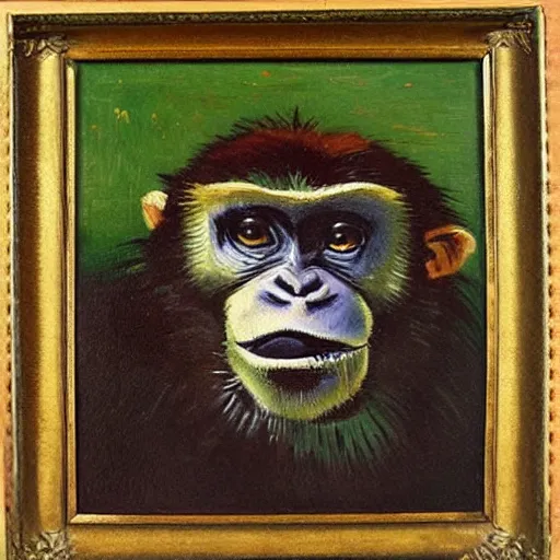 a beautiful oil painting of a monkey eating a dead | Stable Diffusion