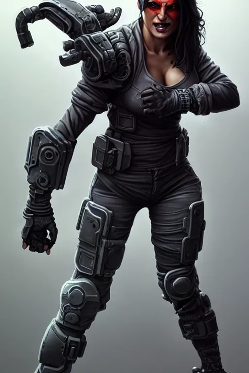 gina carano as a shadowrun ork with prothesis grey | Stable Diffusion
